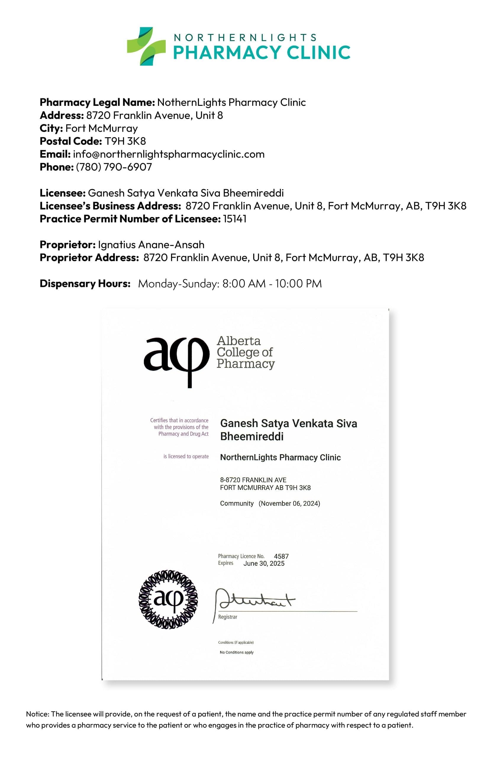 License | Northern Lights Pharmacy